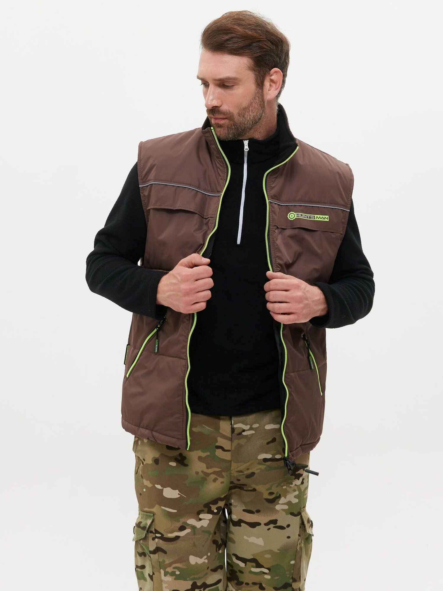 Жилет мужской демисезонный утепленный Huntsman Беркут с карманами спортивный, рыболовный, ткань дюспо, цвет коричневый (р.48-50/176)