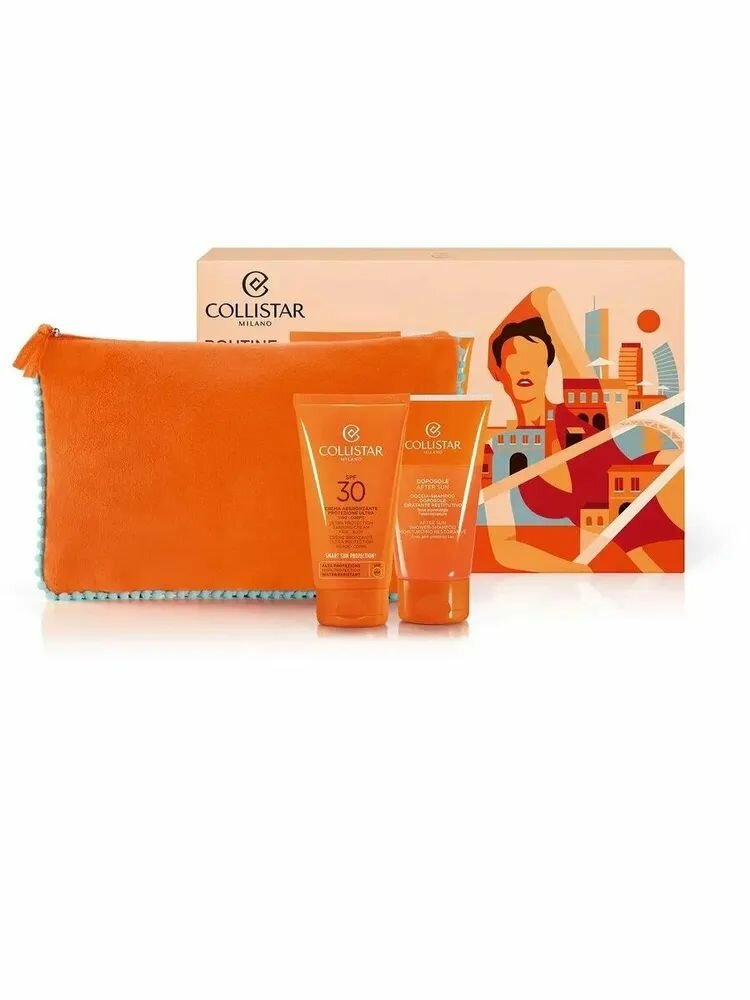 Набор Для Суперзагара Collistar - Ultra Protection Tanning Cream SPF30 150 ml + AfterSun Shower Shampoo 150 ml + Сумочка