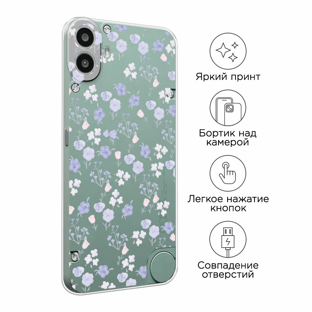 Чехол на CMF Phone 1 / CMF Фон 1 с принтом "Сиреневые розы паттерн", прозрачный — фото 1