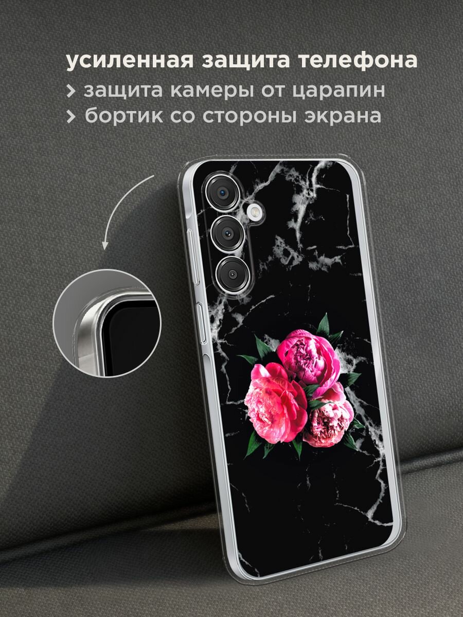 Чехол на Samsung Galaxy A16 / Самсунг А16 с принтом "Букет на черном мраморе" — фото 1
