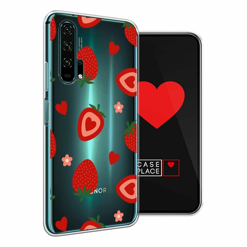 Чехол на Honor 20 Pro / Хонор 20 Про с принтом "Heart strawberries 2 - 14 февраля", прозрачный — фото 1