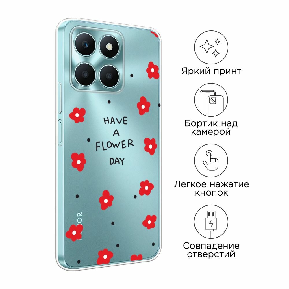 Чехол на Honor X6A / Хонор X6A с принтом "Have a flower day 2", прозрачный — фото 1