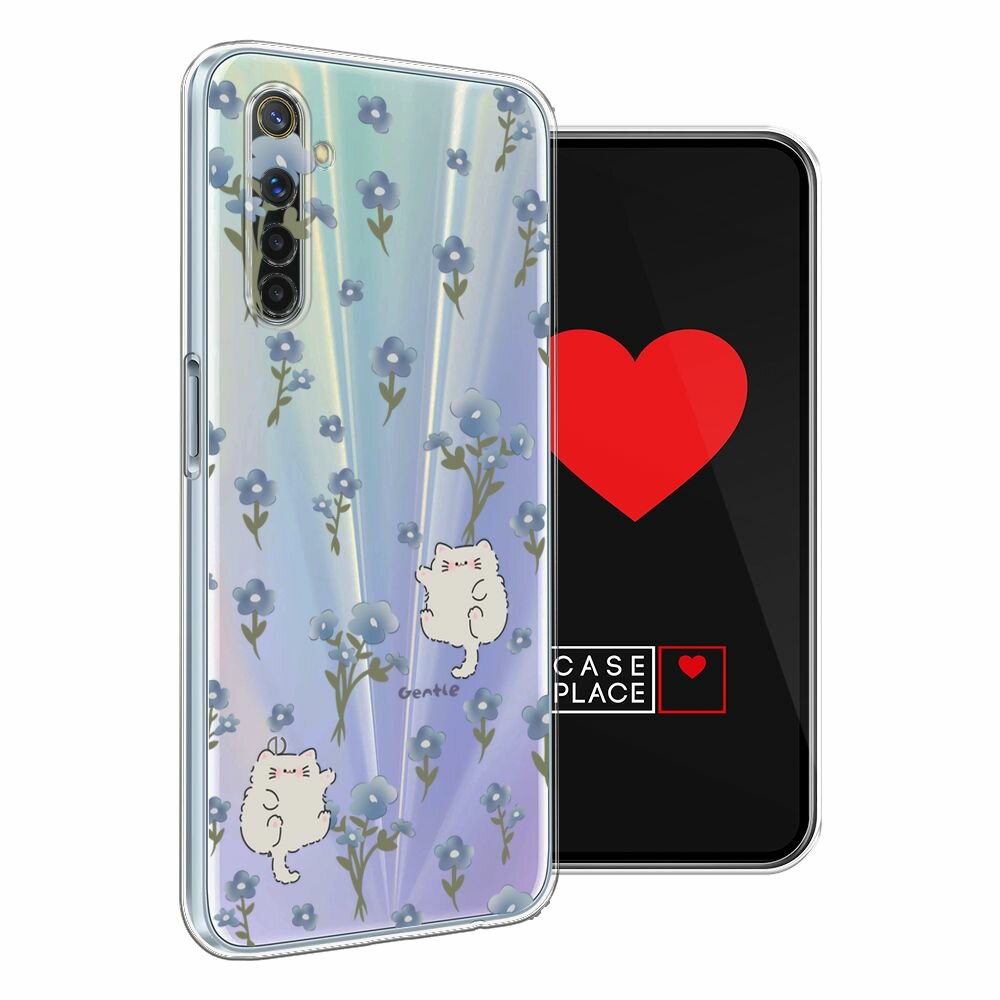 Чехол на Realme 6 / Реалми 6 с принтом "Gentle cats", прозрачный — фото 1