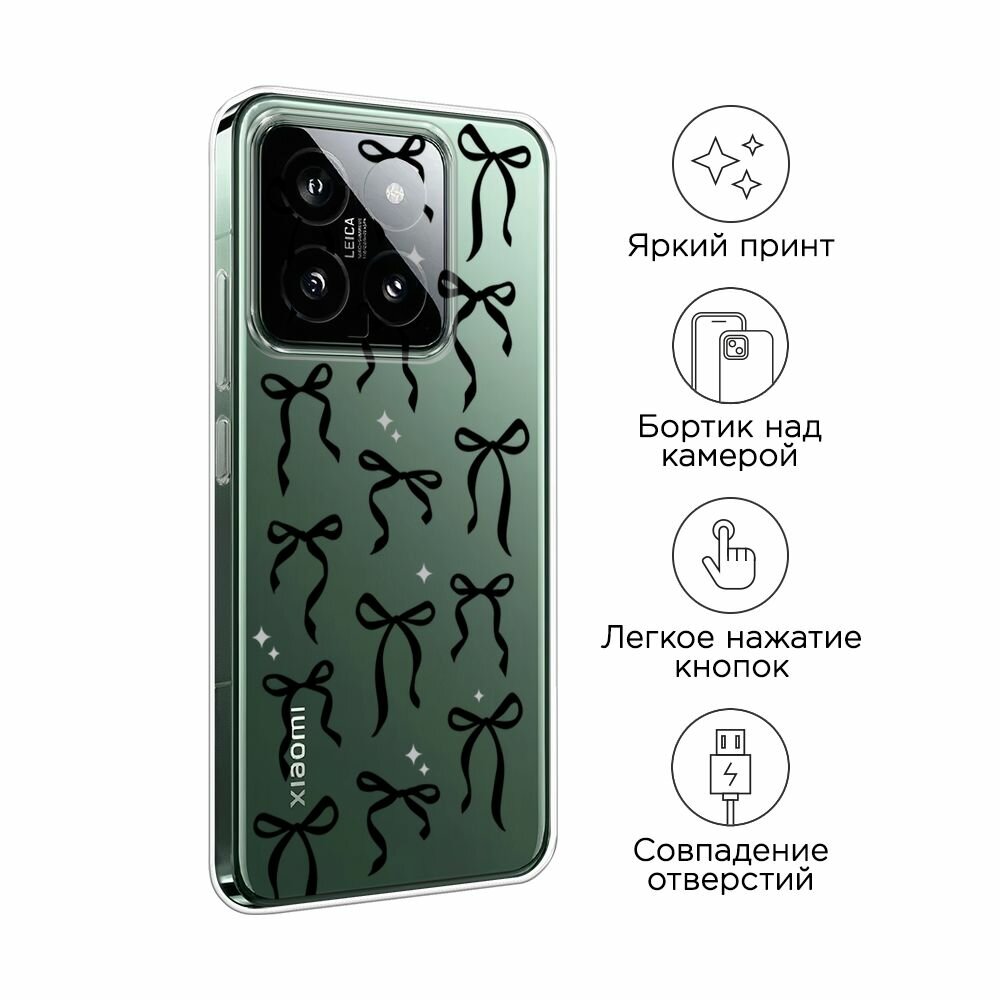 Чехол на Xiaomi 14 / Сяоми 14 с принтом "Black bows", прозрачный — фото 1