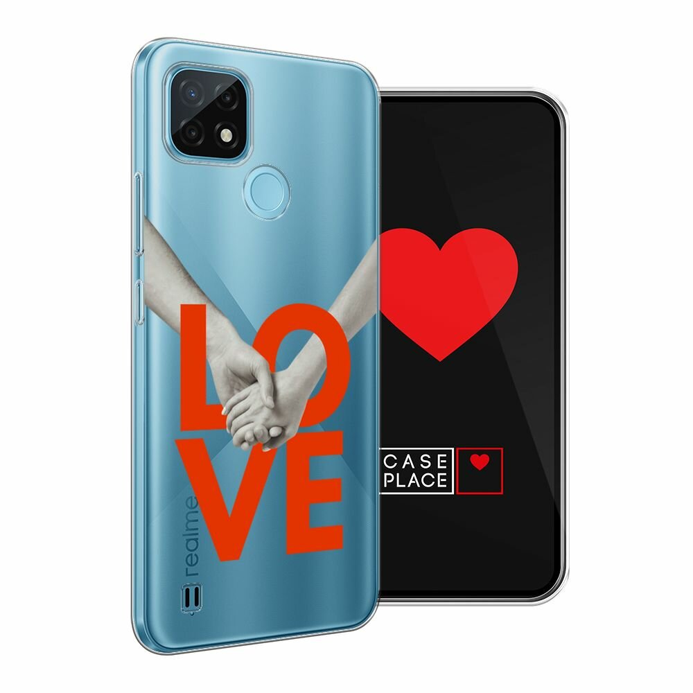 Чехол на Realme C21 / Реалми С21 с принтом "Love holding hands - 14 февраля", прозрачный — фото 1