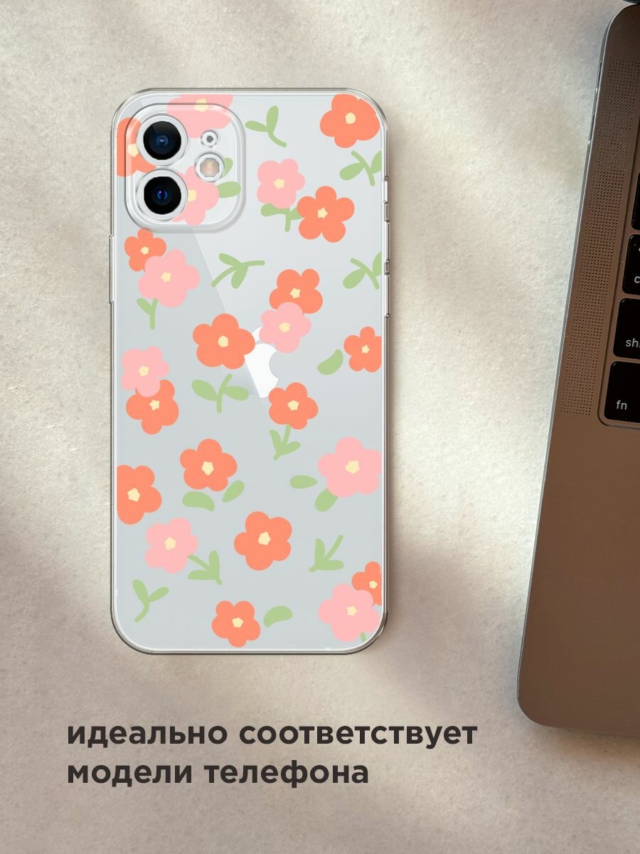 Чехол на Apple iPhone 12 mini / Айфон 12 Мини с принтом "Красные цветочки рисунок", прозрачный — фото 1