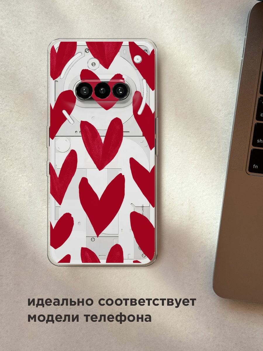 Чехол на Nothing Phone 3a / Нотинг Фон 3а с принтом "Красные сердечки рисунок - 14 февраля", прозрачный — фото 1