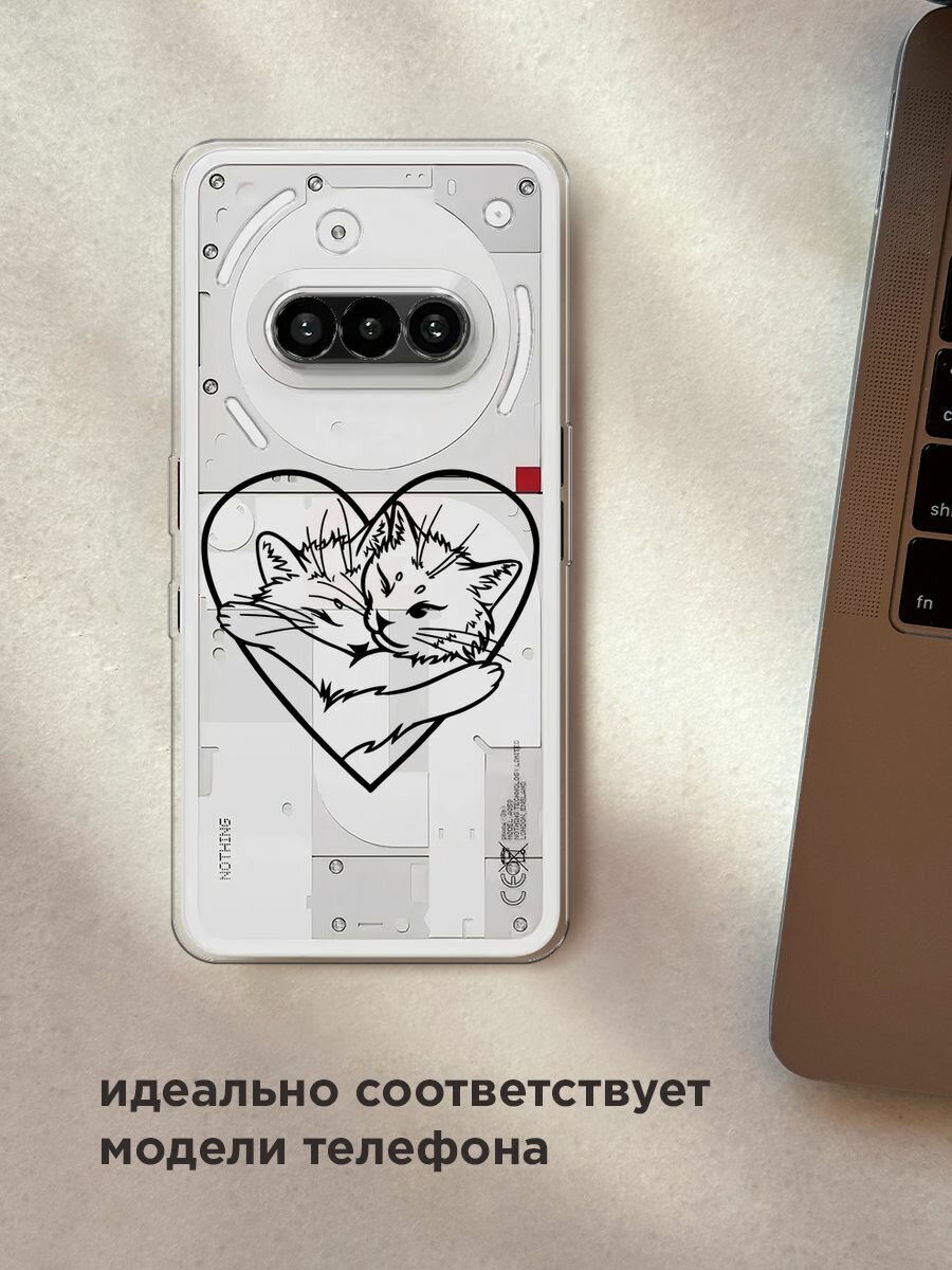 Чехол на Nothing Phone 3a / Нотинг Фон 3а с принтом "Влюблённые котики рисунок 3 - 14 февраля", прозрачный — фото 1