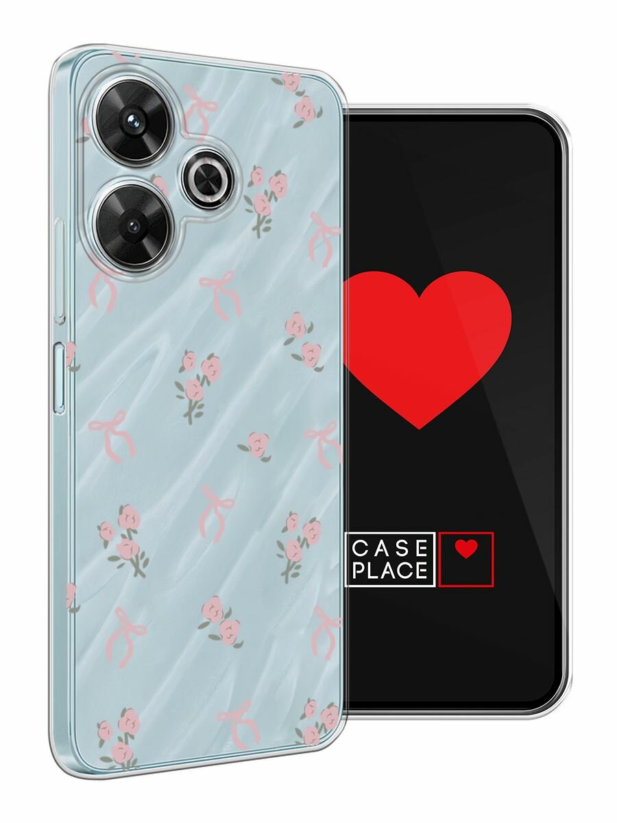 Чехол на Xiaomi Redmi Note 13R/Redmi 13/Poco M6 4G/M6 Plus / Редми Ноут 13R с принтом "Розы и ленточки", прозрачный — фото 1