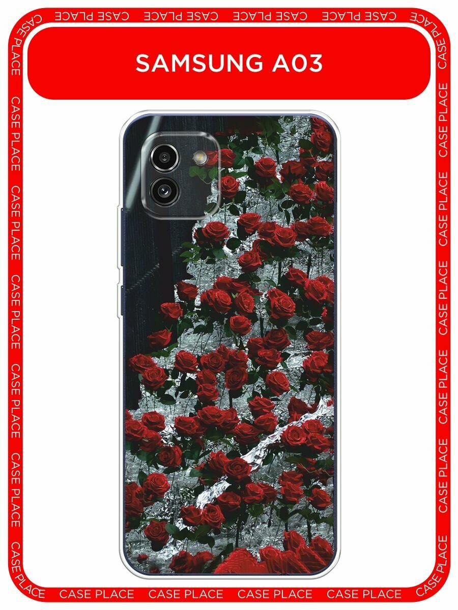 Чехол на Samsung Galaxy A03 / Самсунг Галакси А03 с принтом Цветущие алые розы
