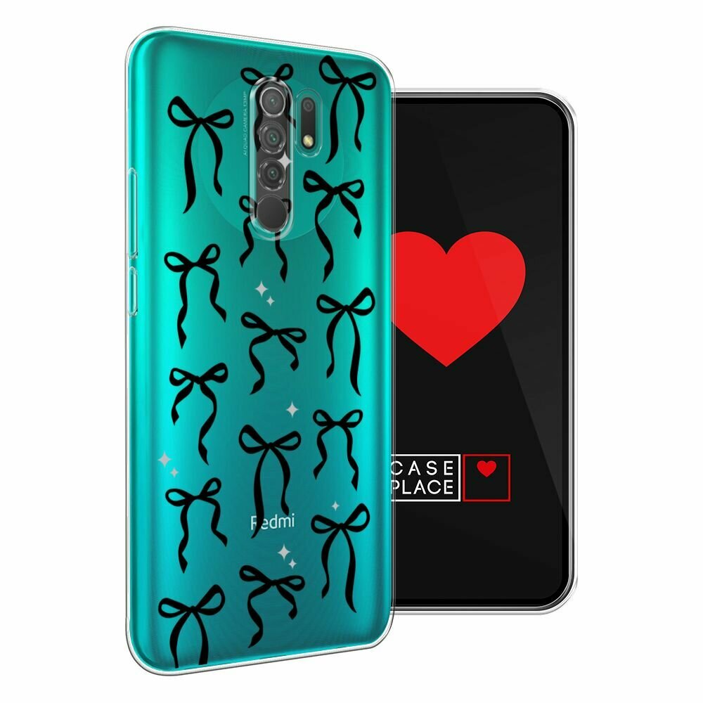 Чехол на Xiaomi Redmi 9 / Сяоми Редми 9 с принтом "Black bows", прозрачный — фото 1