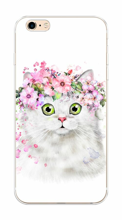 Чехол на Apple iPhone 6 Plus/6S Plus / Айфон 6 Плюс/Айфон 6С Плюс с принтом Белая кошка с цветами