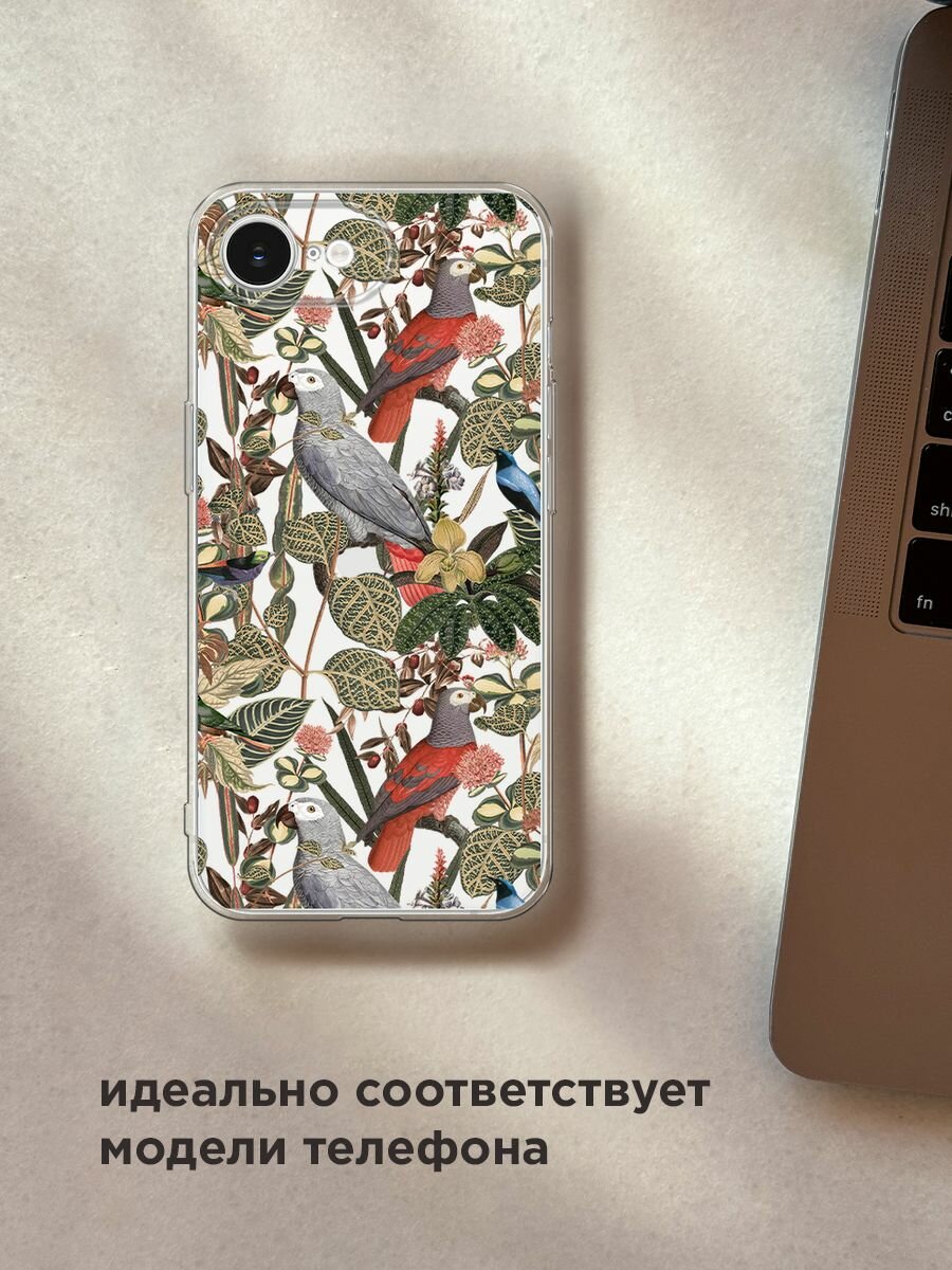 Чехол на Apple iPhone 16e/17e / Айфон 16е/17e с принтом "Tropical pattern", прозрачный — фото 1