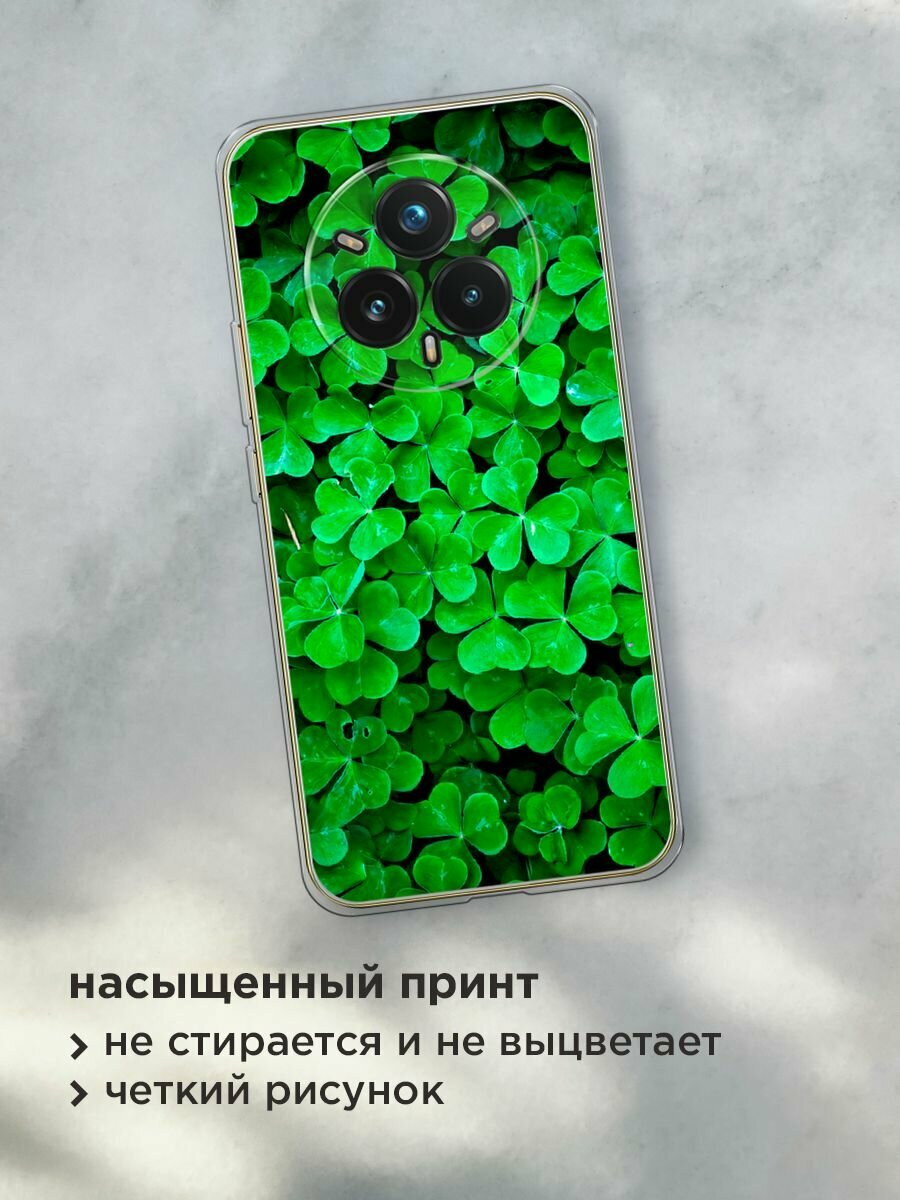 Силиконовый чехол на Realme 14 Pro+ / Реалми 14 Про+ с принтом "Клевер" — фото 1