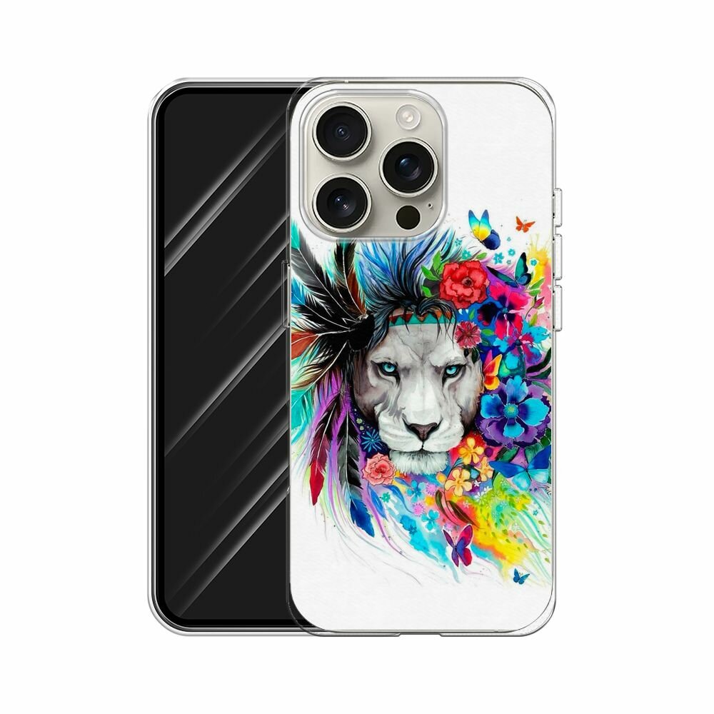 Чехол на Apple iPhone 16 Pro / Айфон 16 Про с принтом Акварельный лев — фото 1