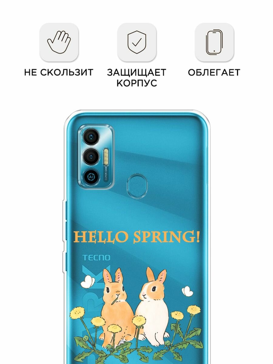 Чехол на Tecno Spark 7 / Техно Спарк 7 с принтом "Весенние кролики", прозрачный — фото 1