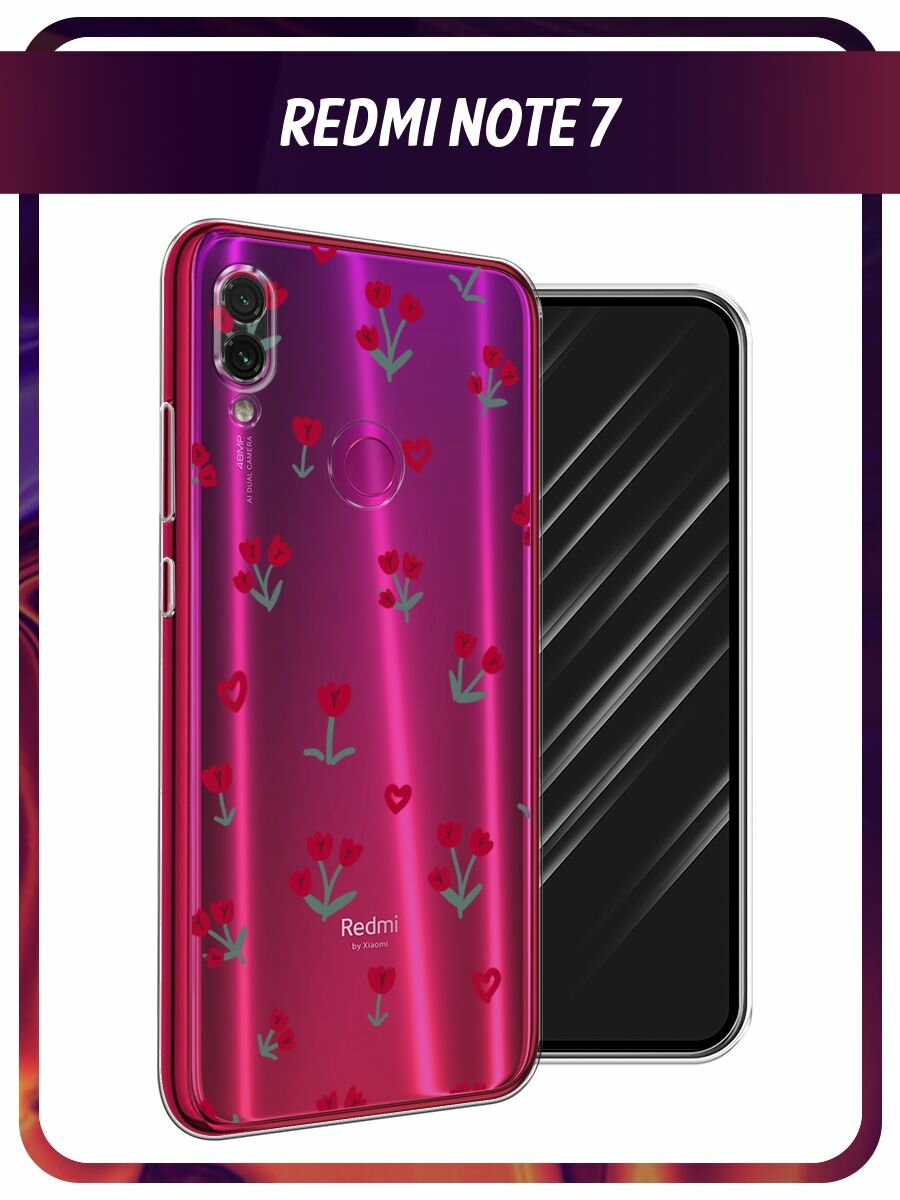 Чехол на Xiaomi Redmi Note 7 / Сяоми Редми Нот 7 с принтом "Красные тюльпанчики", прозрачный