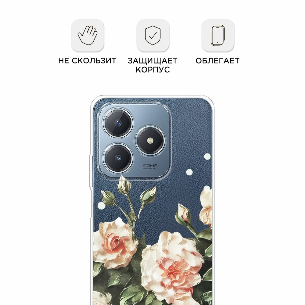 Чехол на Realme C63 / Реалми С63 с принтом "Цветочная картина 2", прозрачный — фото 1