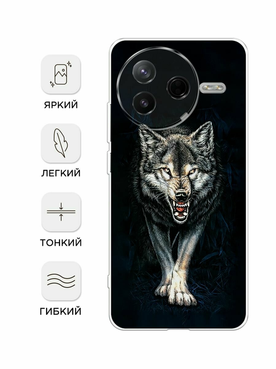 Чехол на Poco F7 Pro / Поко F7 Про с принтом "Злобный волк из ночи" — фото 1