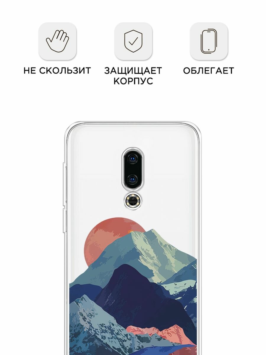 Чехол на Meizu 16th / Мейзу 16th с принтом "Закат в снежных горах", прозрачный — фото 1