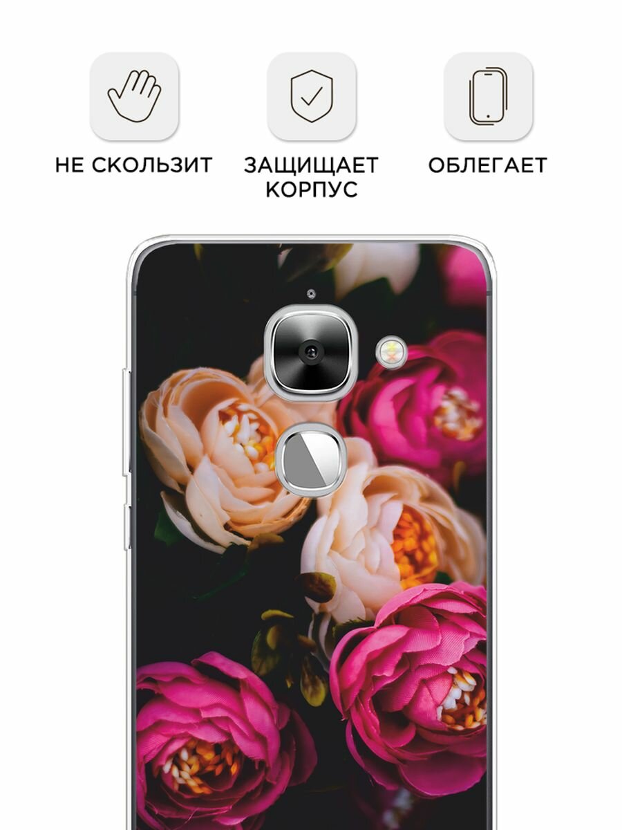Чехол на LeEco Le 2/2 pro / Лееко Ле 2/2 про с принтом "Розовые пионы на черном" — фото 1