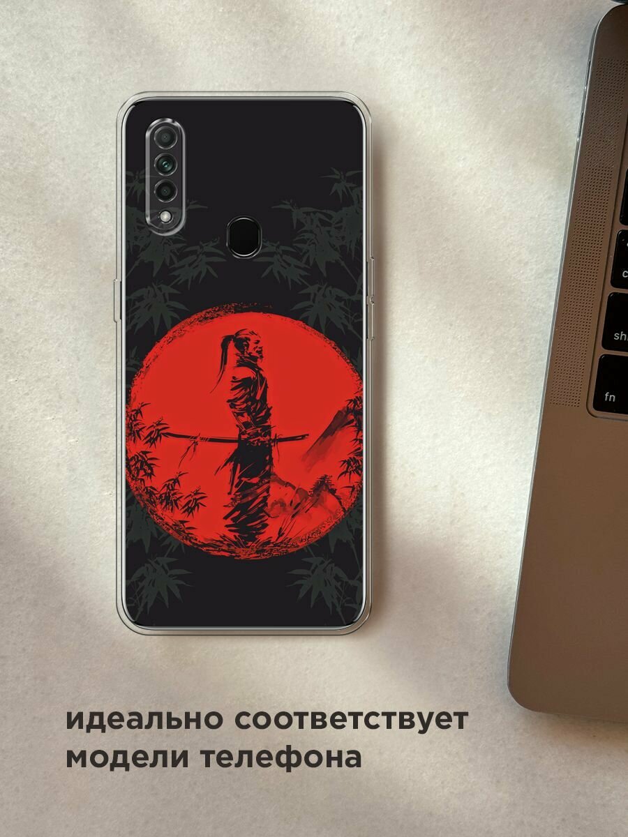 Чехол на Oppo A31 / Оппо А31 с принтом "Самурай на красном фоне" — фото 1