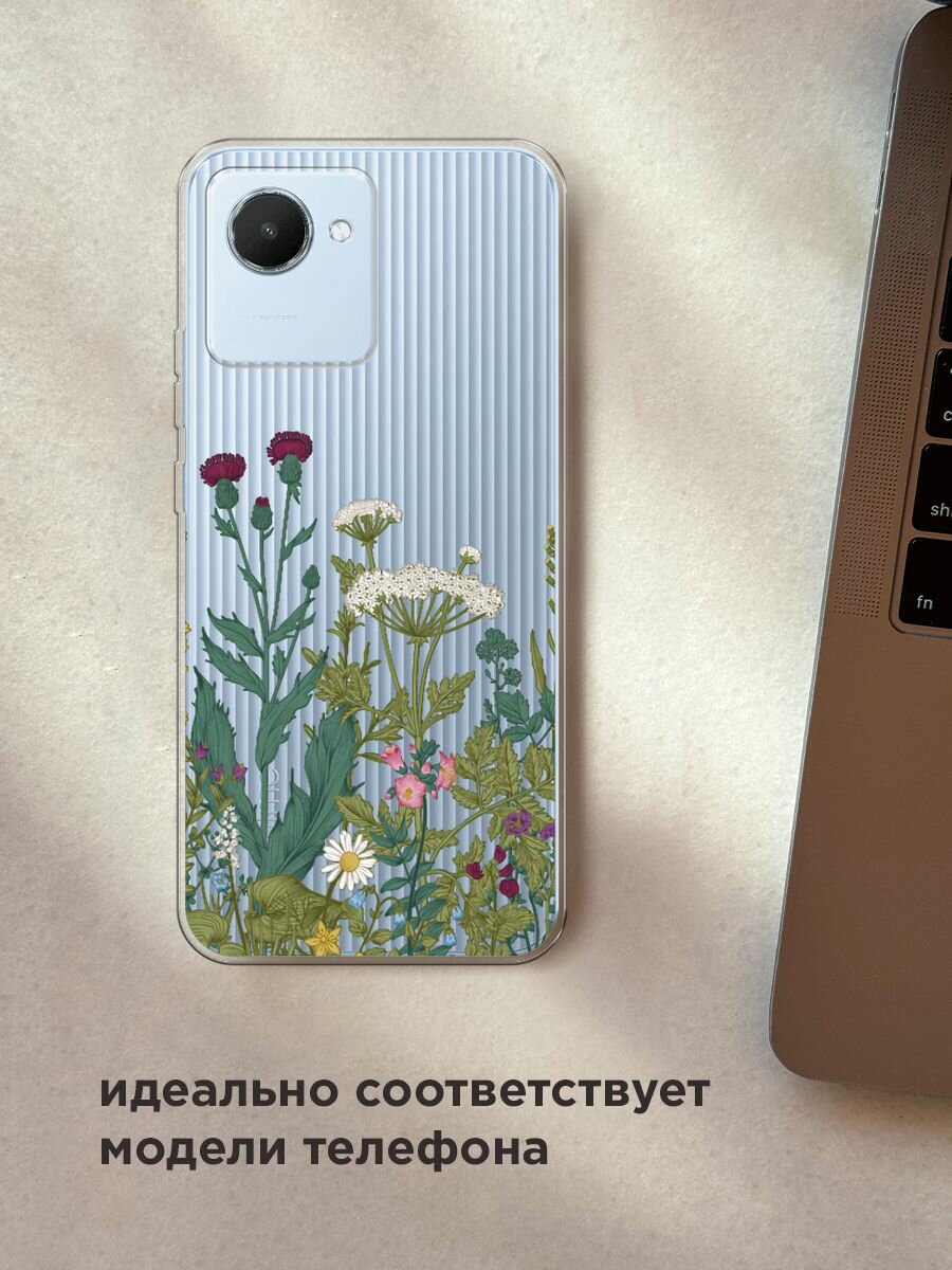 Чехол на Realme C30 / Реалми C30 с принтом "Дикие полевые цветы", прозрачный — фото 1
