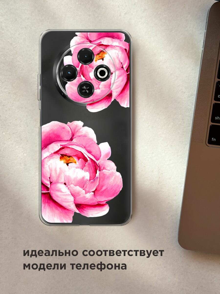 Чехол на Tecno Spark 30C / Текно Спарк 30C с принтом "Open peonies", прозрачный — фото 1