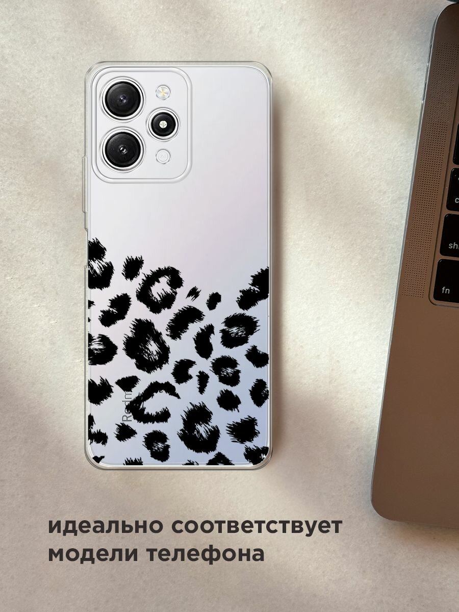 Чехол на Xiaomi Redmi 12 / Сяоми Редми 12 с принтом "Окрас леопарда фон черный", прозрачный — фото 1