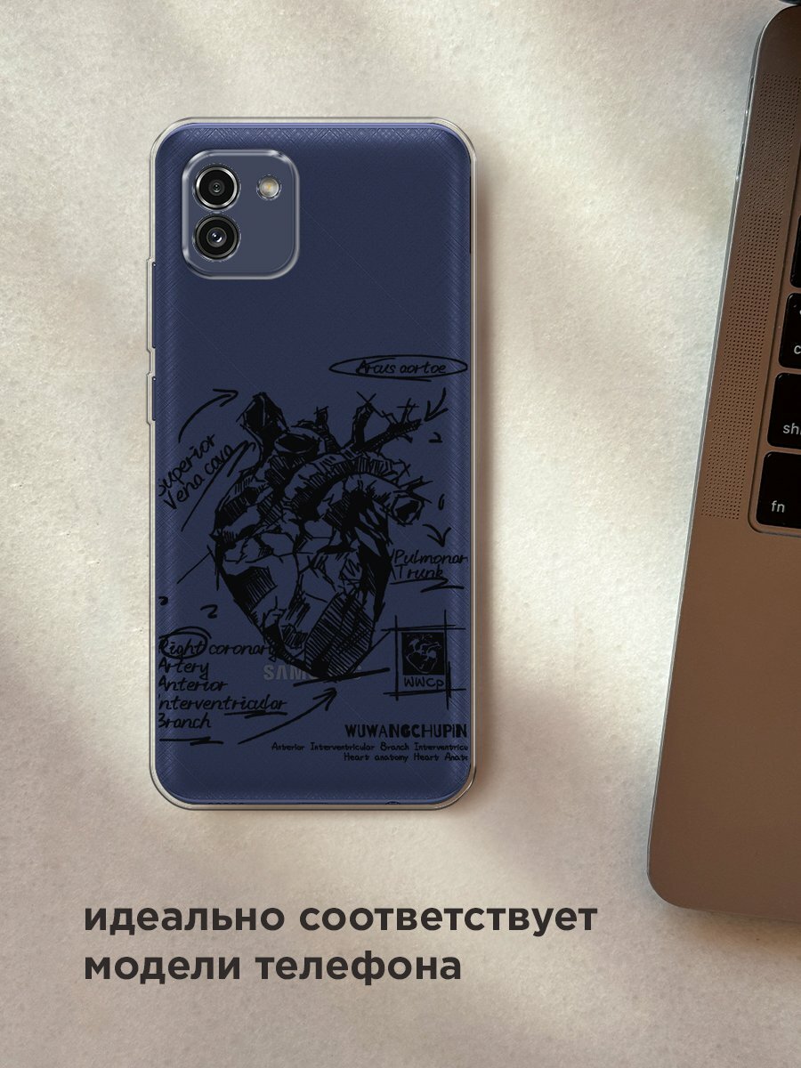 Чехол на Samsung Galaxy A03 / Самсунг Галакси А03 с принтом "Анатомическое сердце 2", прозрачный — фото 1