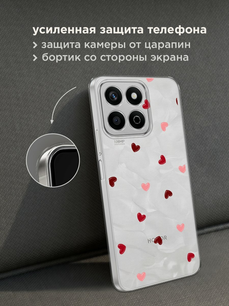 Чехол на Honor X7c / Хонор X7c с принтом "Бордовые сердечки 2" — фото 1