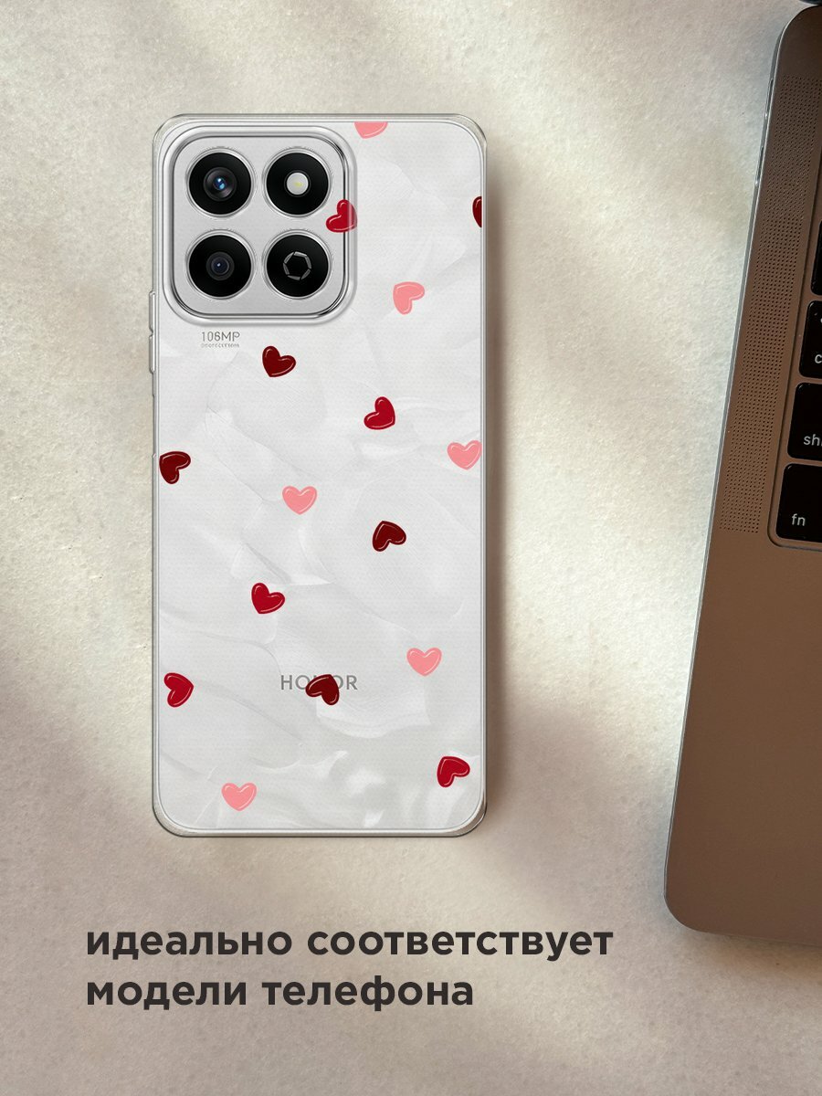 Чехол на Honor X7c / Хонор X7c с принтом "Бордовые сердечки 2" — фото 1