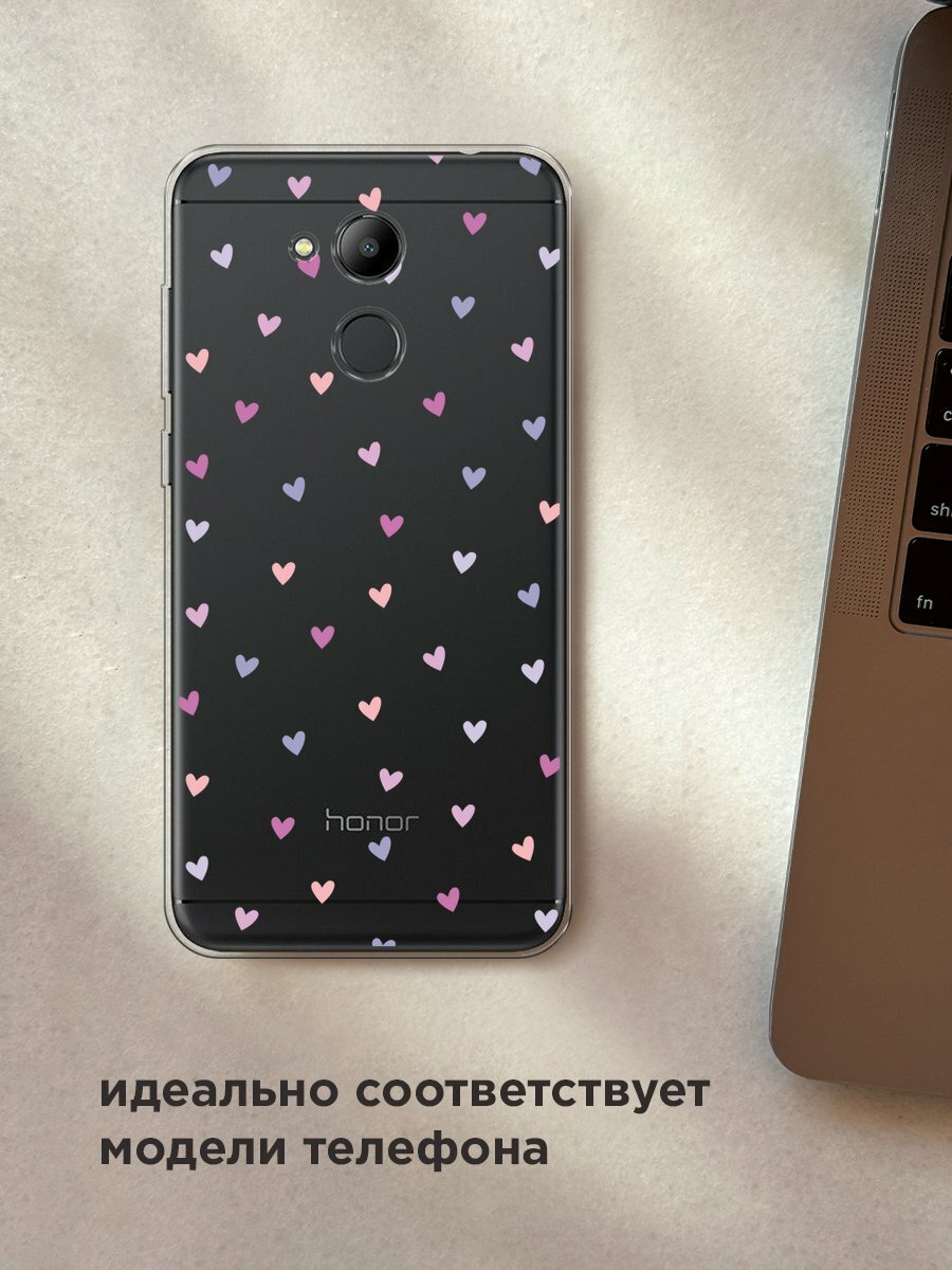 Чехол на Honor 6C Pro / Хонор 6С Про с принтом "Пастельные сиреневые сердечки", прозрачный — фото 1