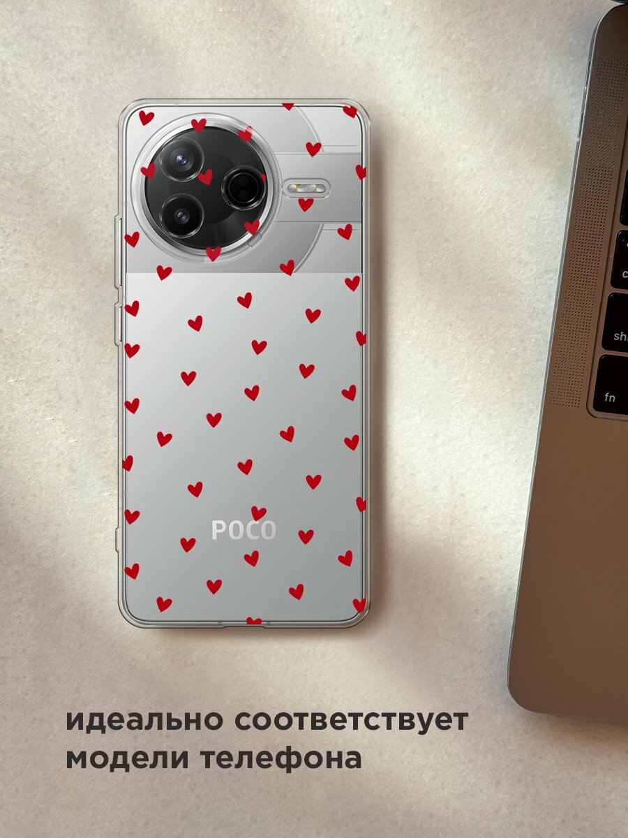 Чехол на Poco F7 Pro / Поко F7 Про с принтом "Red hearts", прозрачный — фото 1