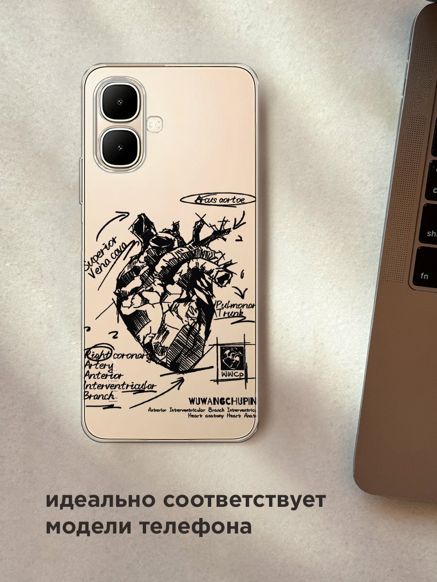 Чехол на Infinix Smart 10 / Инфиникс Смарт 10 с принтом "Анатомическое сердце 2", прозрачный — фото 1