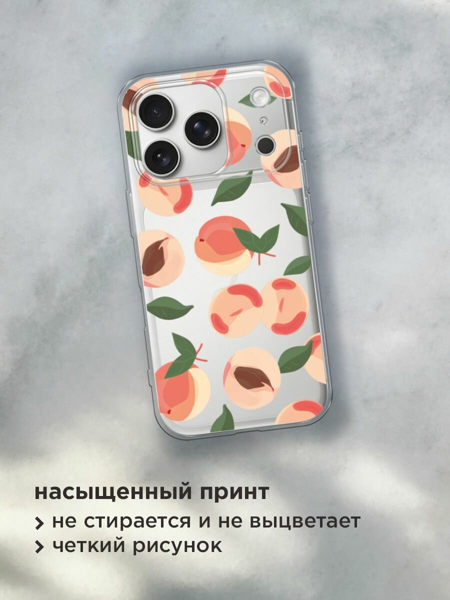 Чехол на Apple iPhone 17 Pro / Айфон 17 Про с принтом "Нежные персики паттерн 2", прозрачный — фото 1