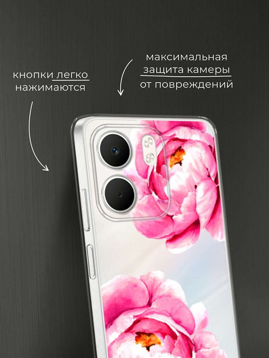 Чехол на Oppo A5x / Оппо А5x с принтом "Open peonies", прозрачный — фото 1