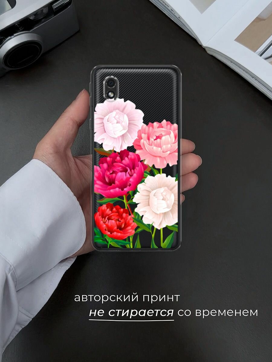 Чехол на Samsung Galaxy A01 Core / Самсунг Галакси А01 Core с принтом "Большие пионы", прозрачный — фото 1