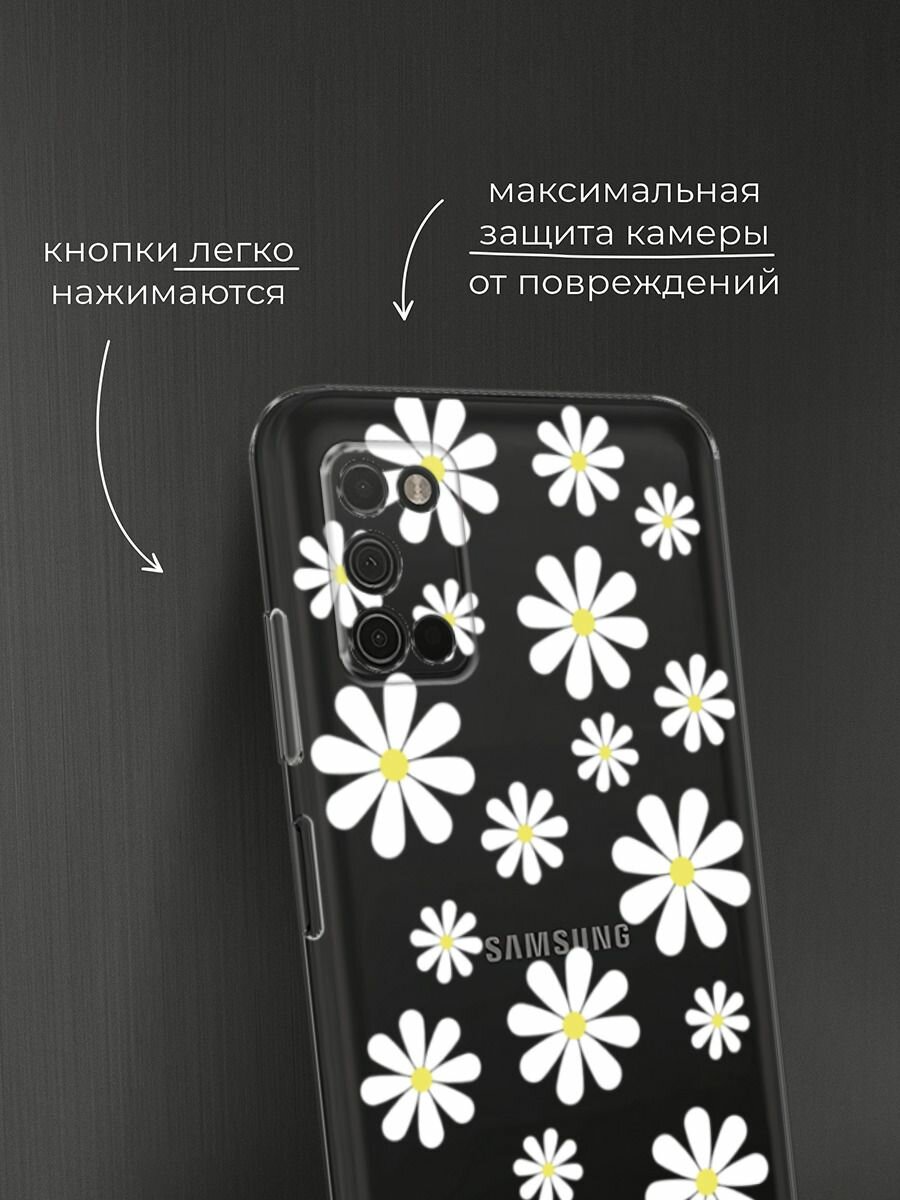 Чехол на Samsung Galaxy A03S / Самсунг Галакси A03S с принтом "Большие ромашки", прозрачный — фото 1