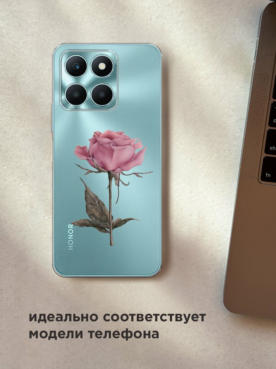 Чехол на Honor X6A / Хонор X6A с принтом "Меланхоличная роза", прозрачный — фото 1
