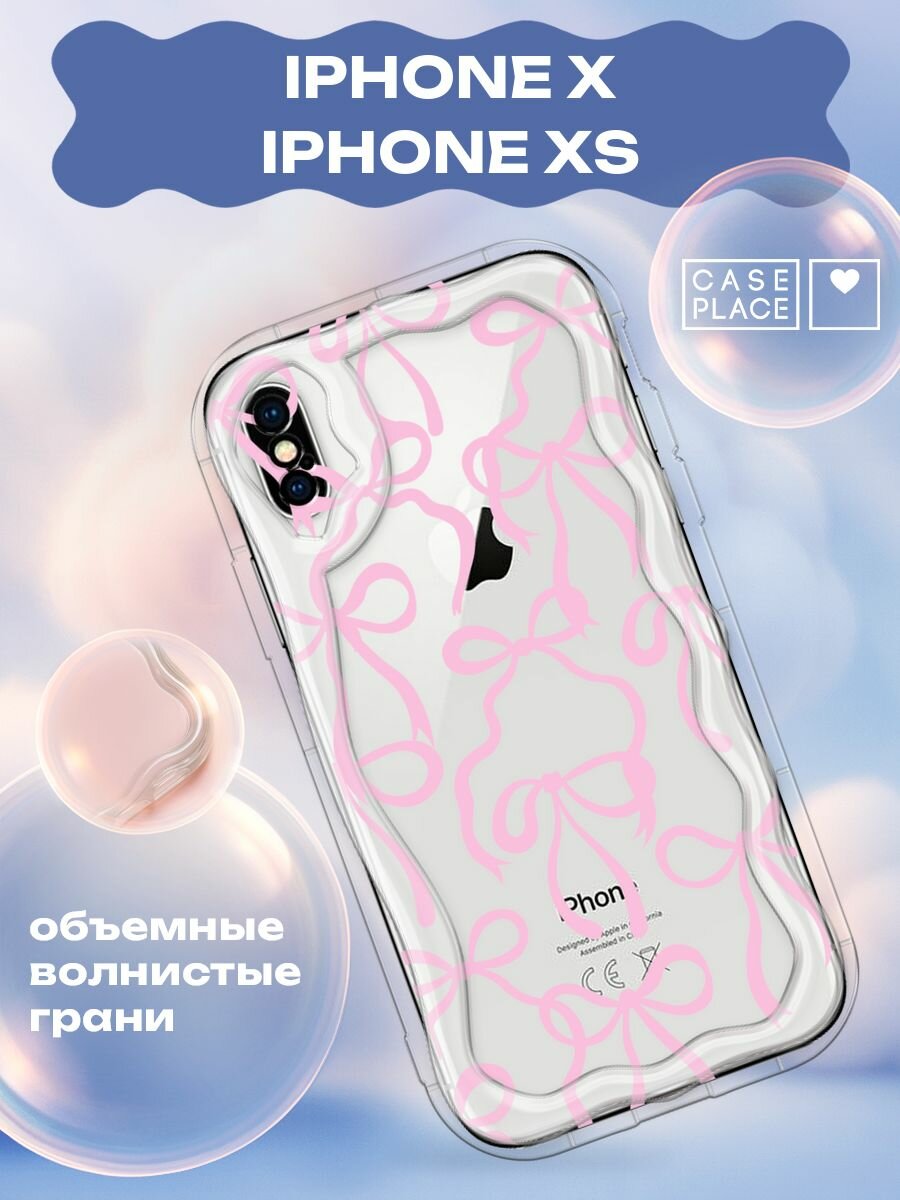 Чехол на Apple iPhone X/XS / Айфон 10/Айфон XS с принтом "Розовый бант паттерн"