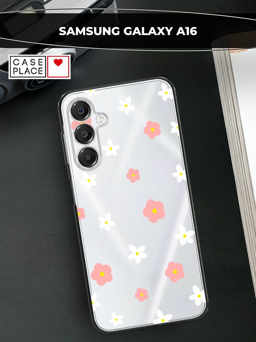 Чехол на Samsung Galaxy A16 / Самсунг А16 с принтом "Розовые и белые цветы", прозрачный