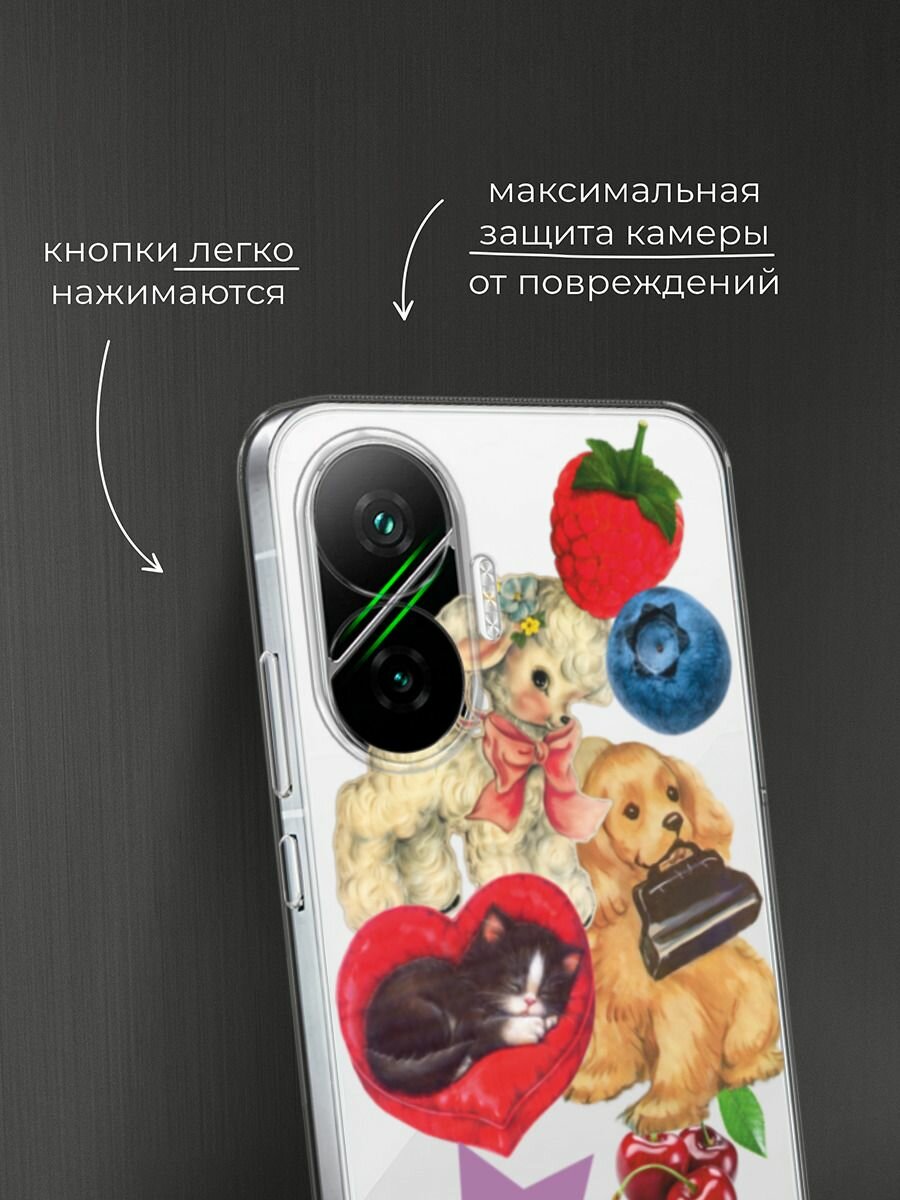 Чехол на Poco F7 / Поко F7 с принтом "Милые стикеры", прозрачный — фото 1