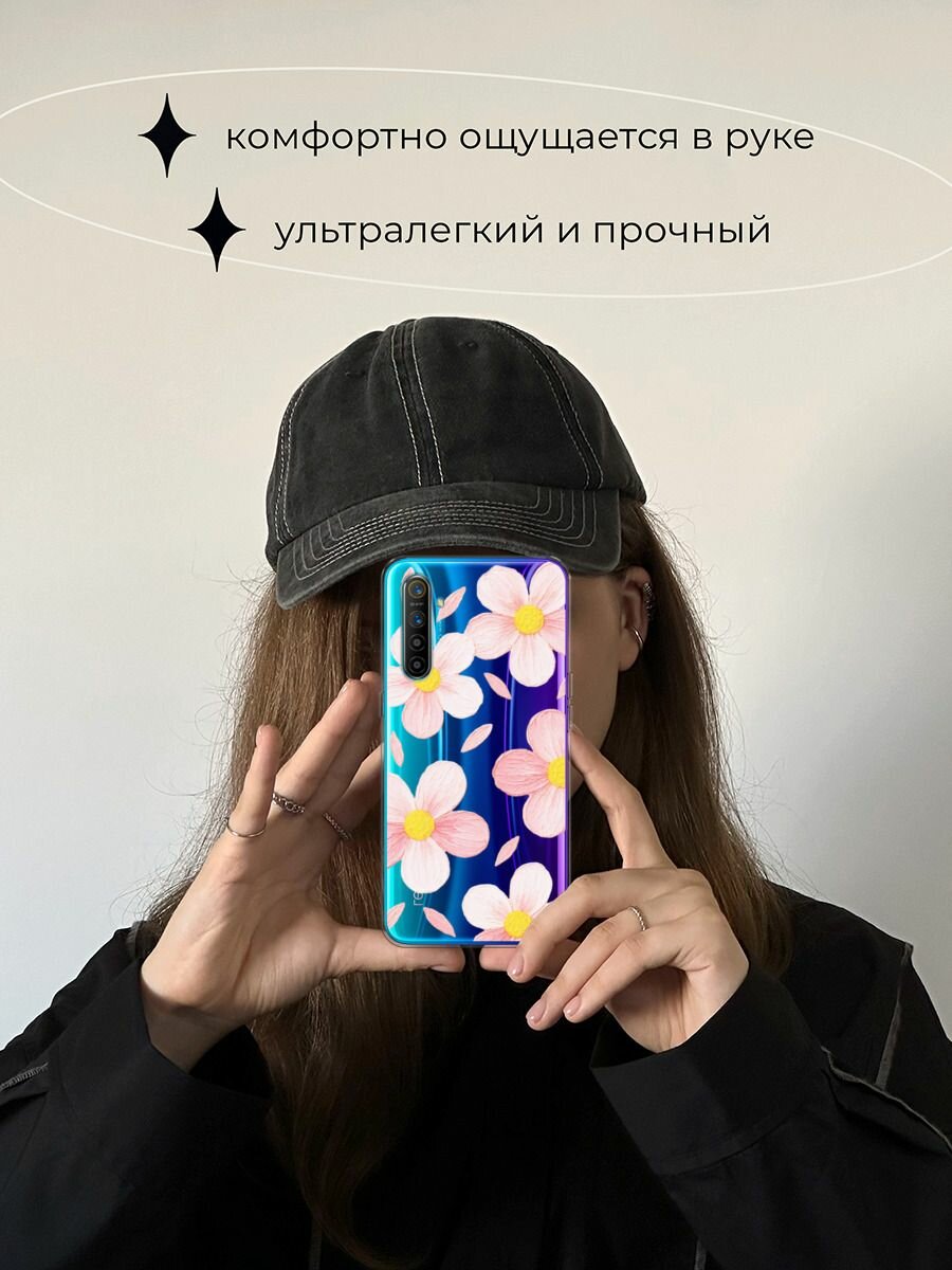 Силиконовый чехол на Realme XT / Реалми XT с принтом "Розовые ромашки" — фото 1