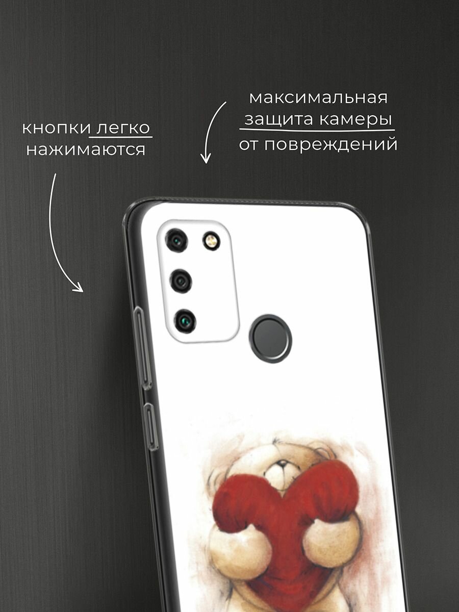 Силиконовый чехол на Honor 9A / Хонор 9А с принтом "Мишка с сердцем 1" — фото 1