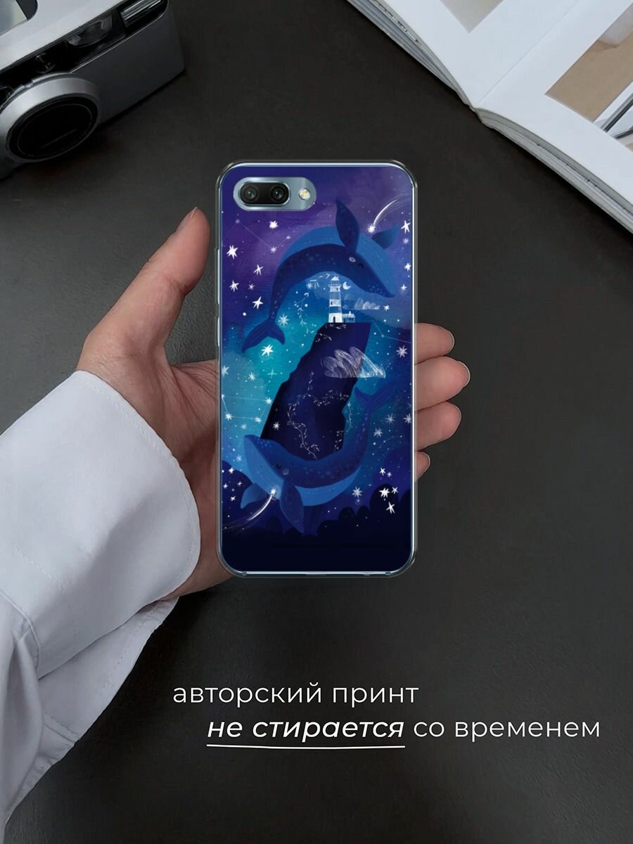 Силиконовый чехол на Honor 10 / Хонор 10 с принтом "Ночные киты" — фото 1