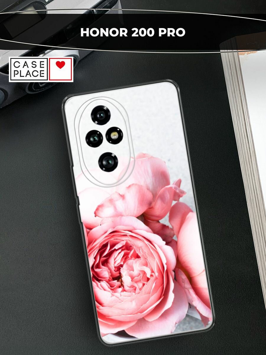 Чехол на Honor 200 Pro / Хонор 200 Про с принтом "Пионы на белом"