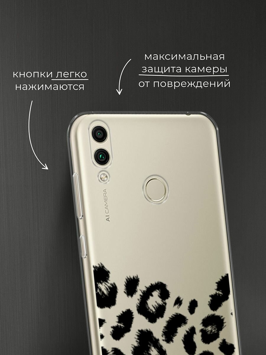 Чехол на Honor 8C / Хонор 8С с принтом "Окрас леопарда фон черный", прозрачный — фото 1
