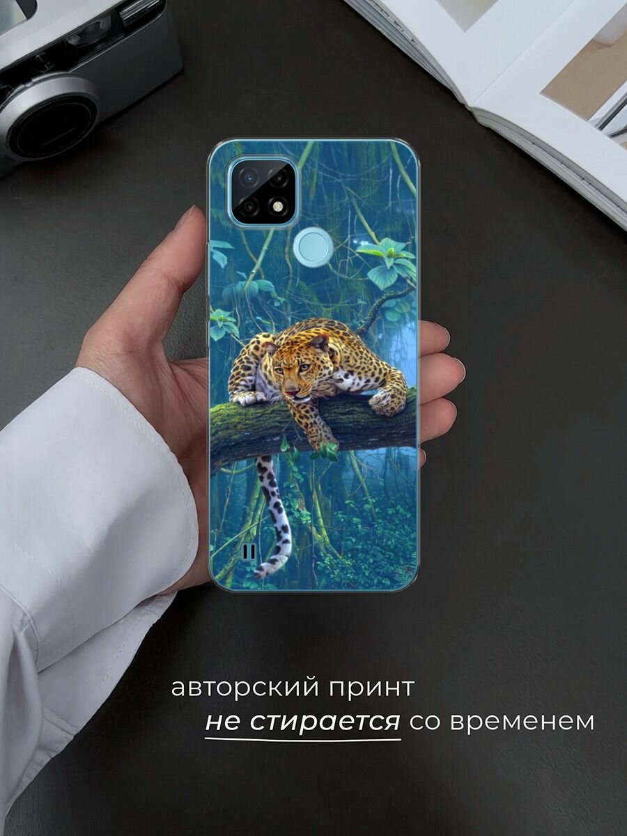 Чехол на Realme C21 / Реалми С21 с принтом "Леопард охотник" — фото 1