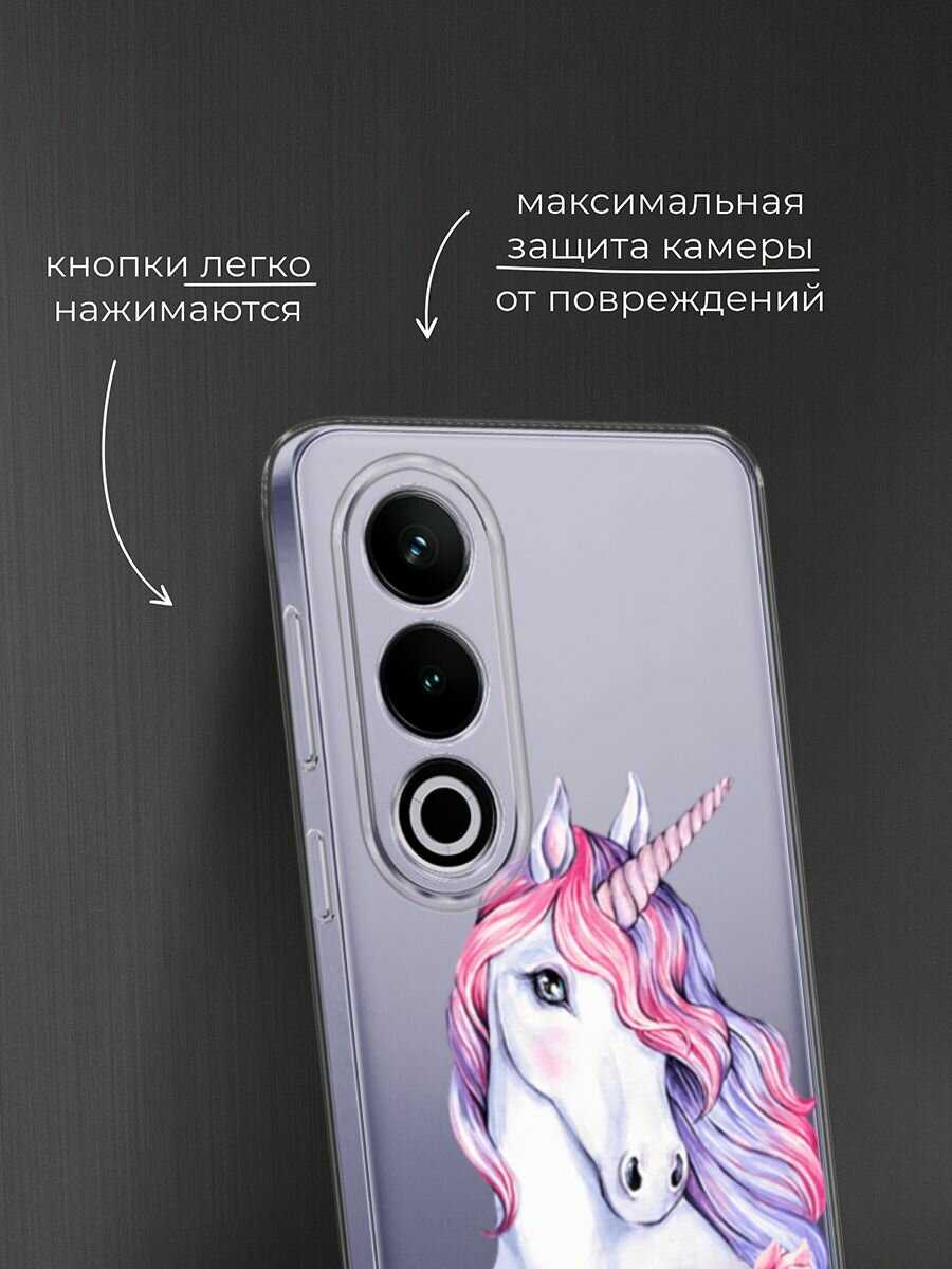 Чехол на Oneplus Ace 3V / Ван Плас Эйс 3V с принтом "Единорог с пионами", прозрачный — фото 1